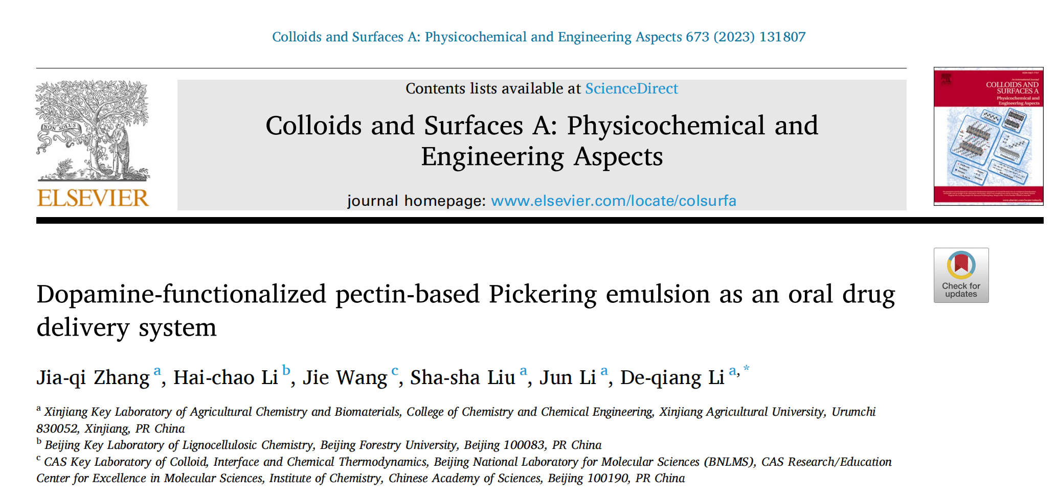 Dopamine-functionalized pectin-based Pickering emulsion as an oral drug ...